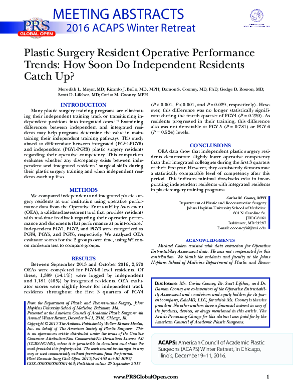 (PDF) Plastic Surgery Resident Operative Performance Trends: How Soon ...