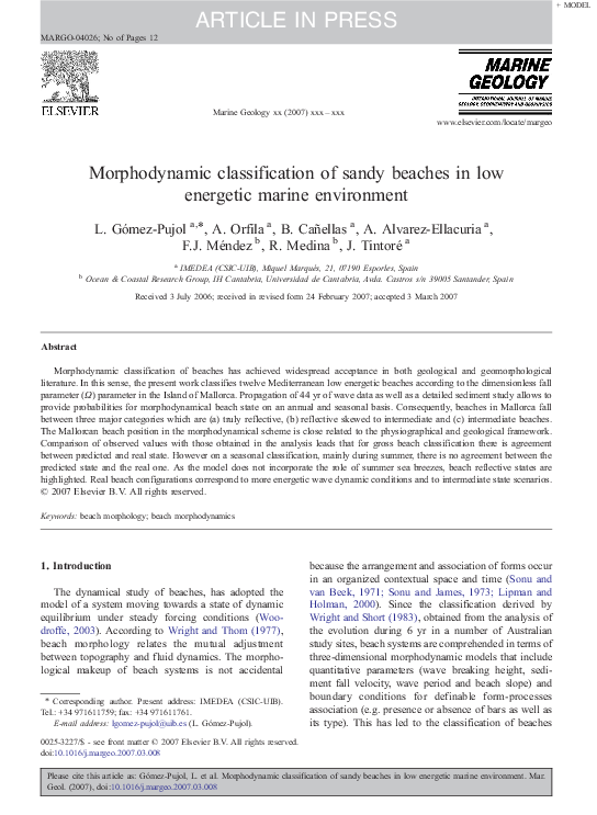 (PDF) Morphodynamic classification of sandy beaches in low energetic ...