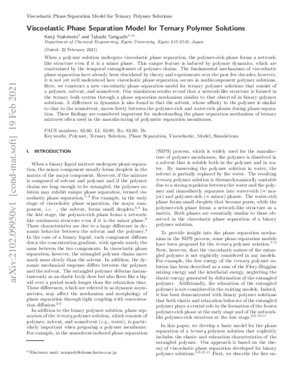 (PDF) Viscoelastic phase separation model for ternary polymer solutions