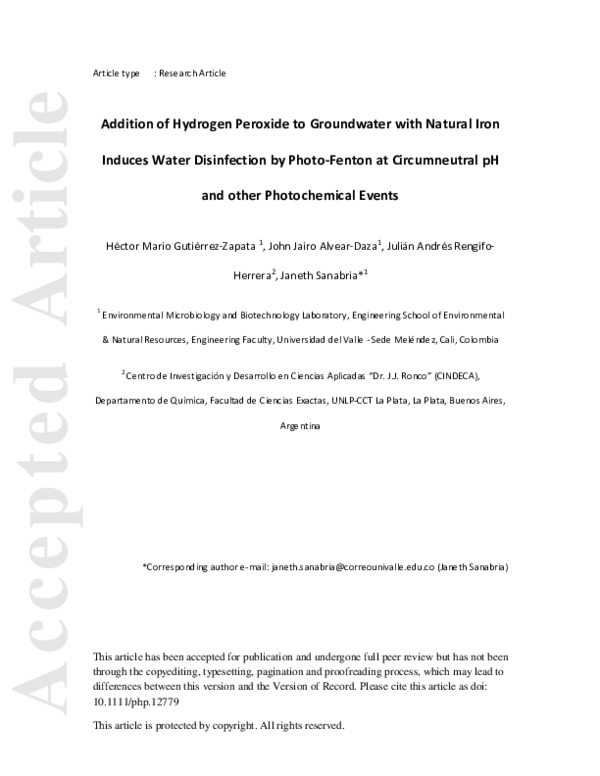 (PDF) Hydrogen Peroxide and Iron for E. coli Disinfection