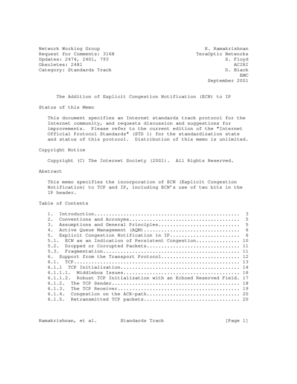 Pdf The Addition Of Explicit Congestion Notification Ecn To Ip S