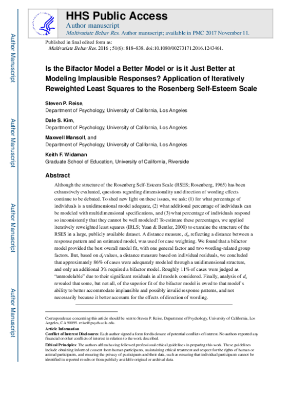 (PDF) Is the Bifactor Model a Better Model or Is It Just Better at Modeling Implausible ...
