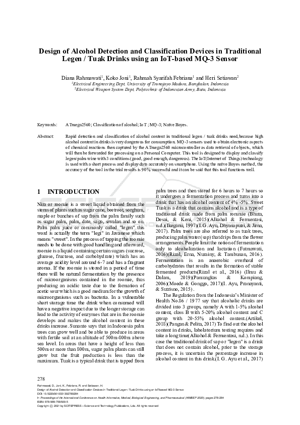 (PDF) Design of Alcohol Detection and Classification Devices in Traditional Legen / Tuak Drinks ...