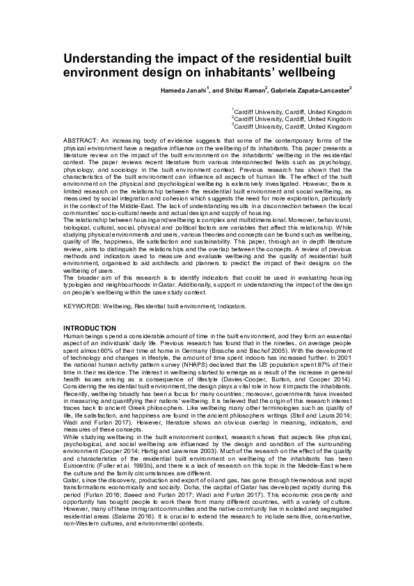 (PDF) Understanding the impact of the residential built environment ...