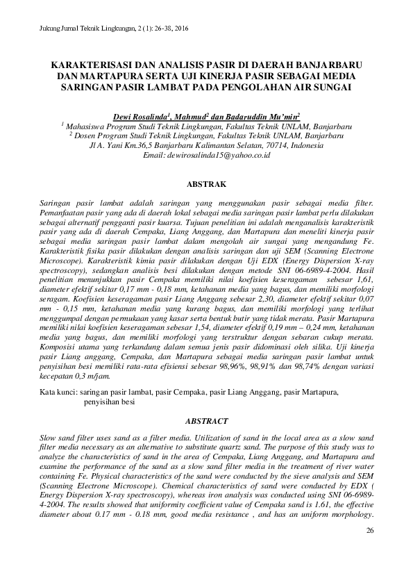 (PDF) 3. Karakterisasi Dan Analisis Pasir DI Daerah Banjarbaru Dan Martapura Serta Uji Kinerja ...