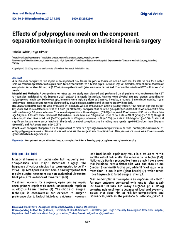 (PDF) Effects of polypropylene mesh on the component separation ...