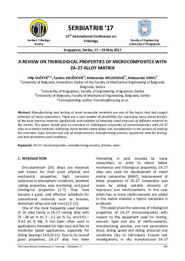 (PDF) Tribological Properties of ZA-27 Alloy Microcomposites