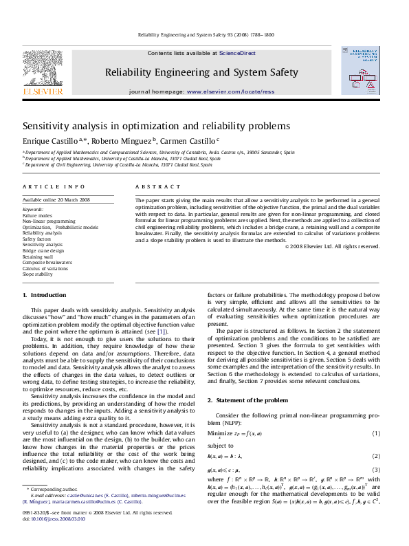 (PDF) Sensitivity analysis in optimization and reliability problems