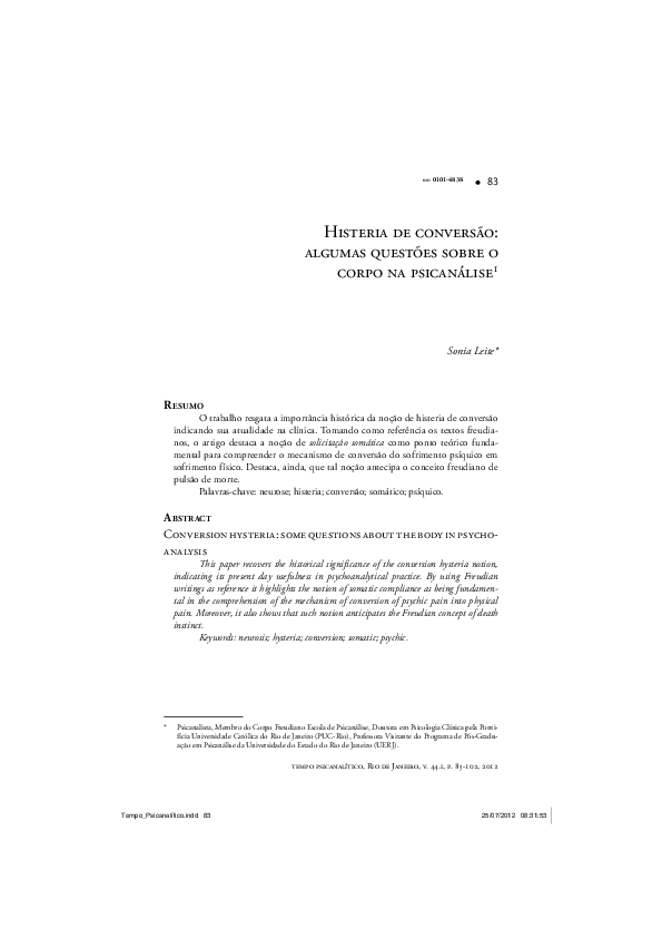 (PDF) Conversion hysteria: some questions about the body in psycho-analysis