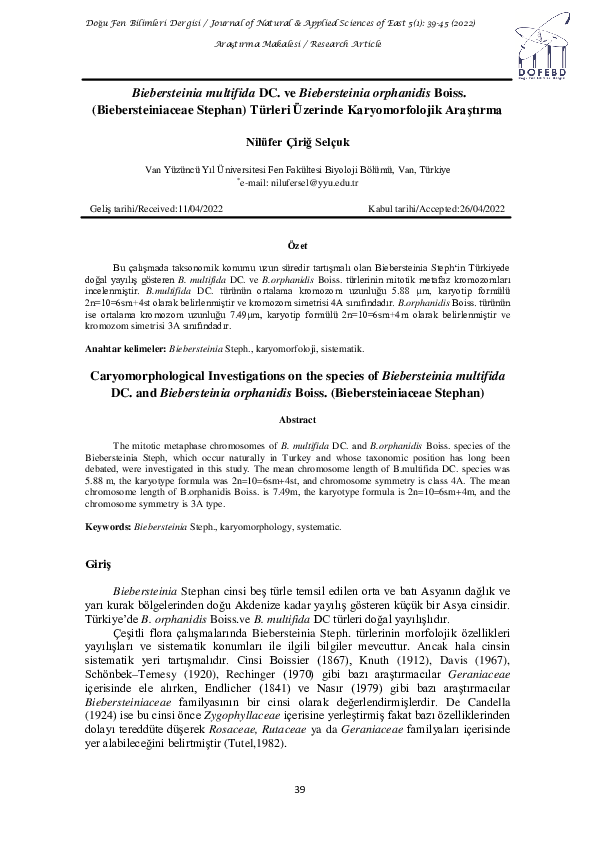 (PDF) Biebersteinia multifida DC. ve Biebersteinia orphanidis Boiss ...
