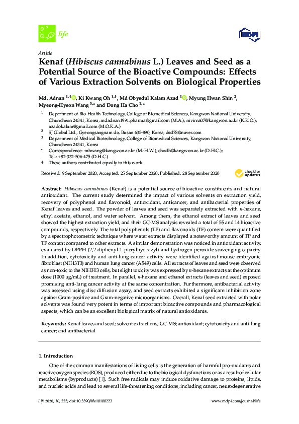 (PDF) Kenaf (Hibiscus cannabinus L.) Leaves and Seed as a Potential ...
