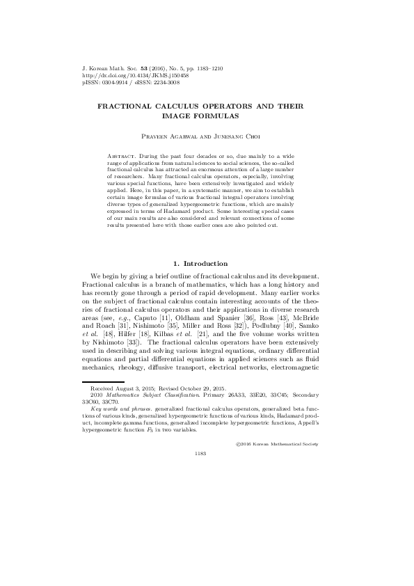 Pdf Fractional Calculus Operators And Their Image Formulas