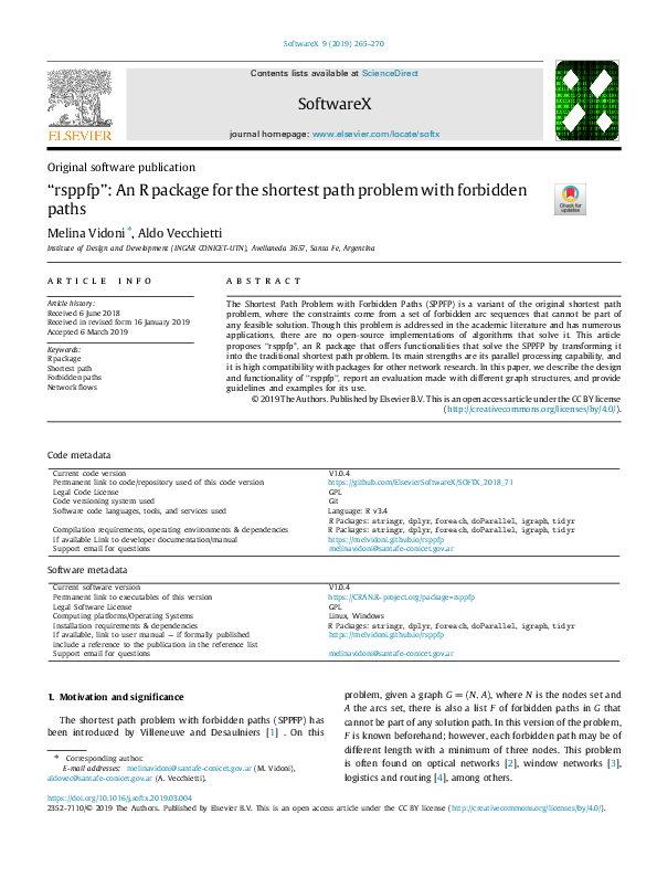 Pdf Rsppfp” An R Package For The Shortest Path Problem With Forbidden Paths