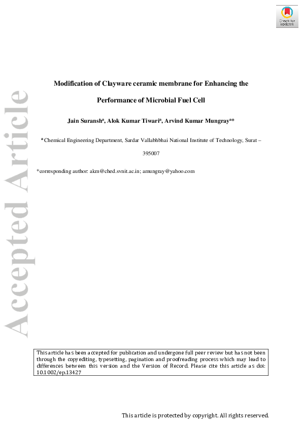 (PDF) Modification of clayware ceramic membrane for enhancing the ...