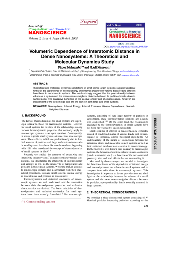 (PDF) Volumetric Dependence of Interatomic Distance in Dense ...