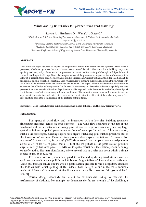 (PDF) Wind Loading Tributaries for Pierced Fixed Roof Cladding