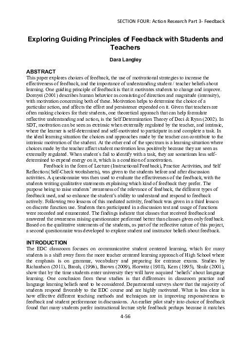 (PDF) Exploring Guiding Principles of Feedback with Students and Teachers