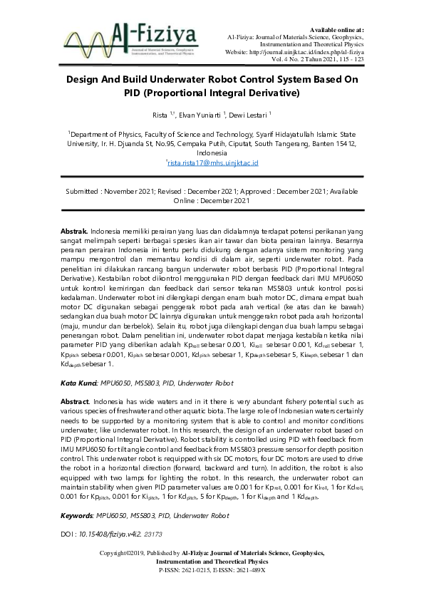 (PDF) Design and Build Underwater Robot Control System Based on PID (Proportional Integral ...
