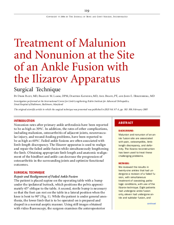 (PDF) Treatment of Malunion and Nonunion at the Site of an Ankle Fusion ...