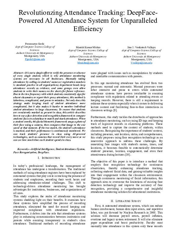 (PDF) Revolutionzing Attendance Tracking: DeepFace-Powered AI Attendance System for Unparalleled ...