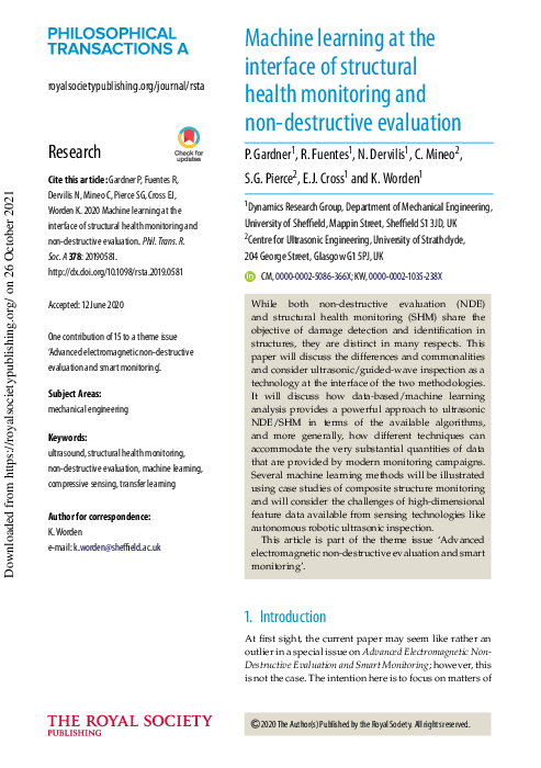 Pdf Machine Learning At The Interface Of Structural Health Monitoring And Non Destructive