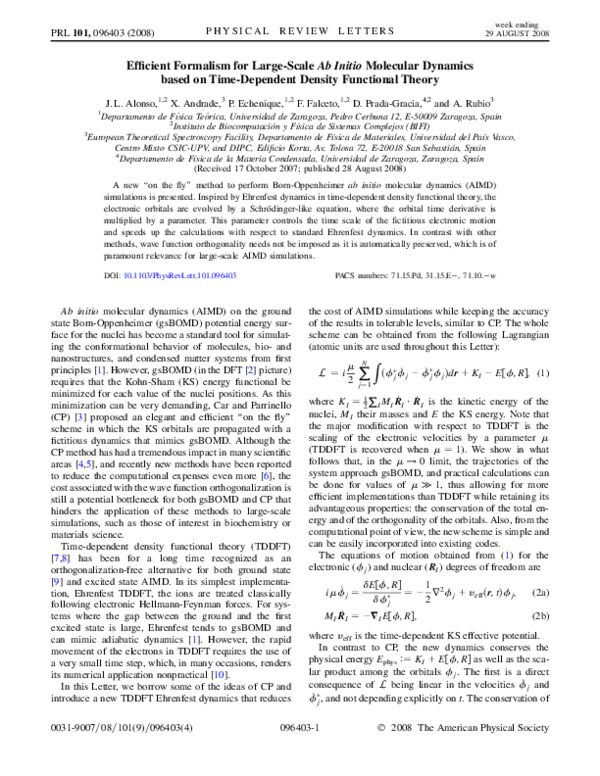 (PDF) Efficient Formalism for Large-ScaleAb InitioMolecular Dynamics ...