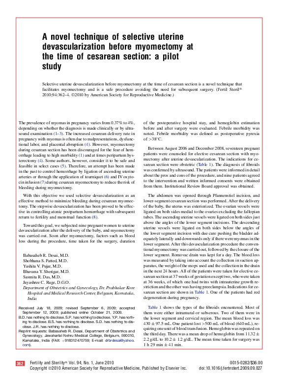 (PDF) A novel technique of selective uterine devascularization before ...