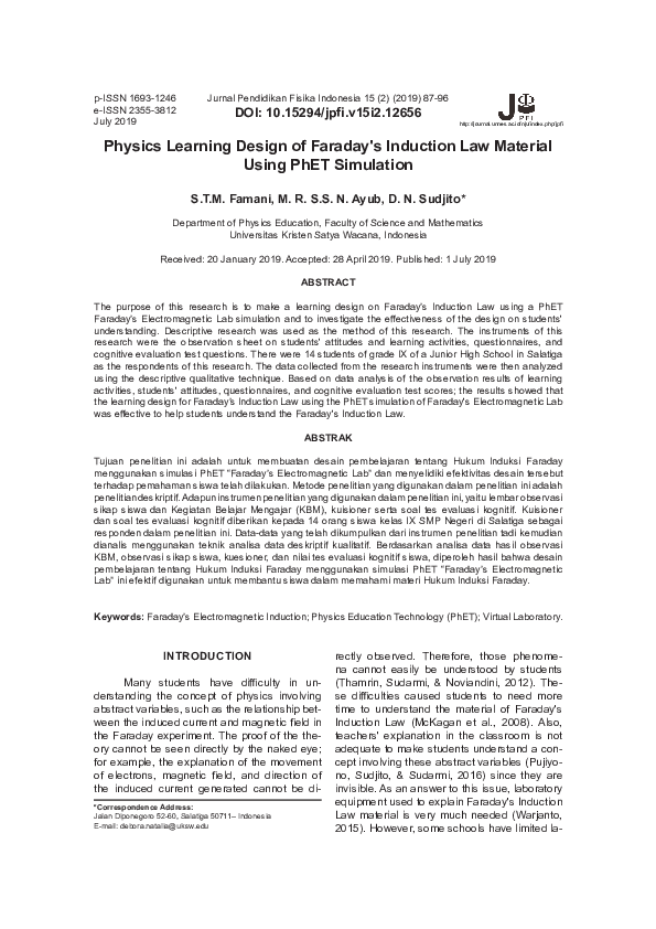 (PDF) Physics Learning Design of Faraday's Induction Law Material Using PhET Simulation