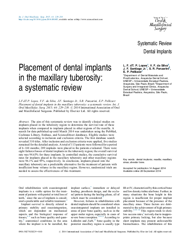 (PDF) Placement of dental implants in the maxillary tuberosity: a ...