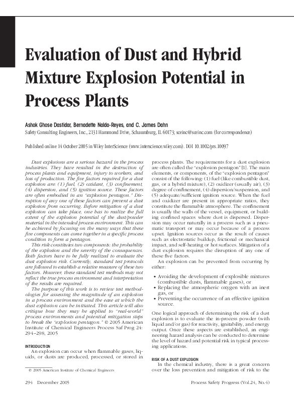 (PDF) Evaluation of dust and hybrid mixture explosion potential in ...