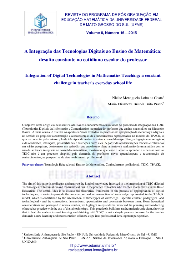(PDF) A Integração das Tecnologias Digitais ao Ensino de Matemática ...