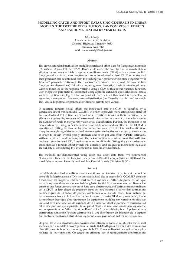 (PDF) Modelling Catch and Effort Data Using Generalised Linear Models, the Tweedie Distribution ...
