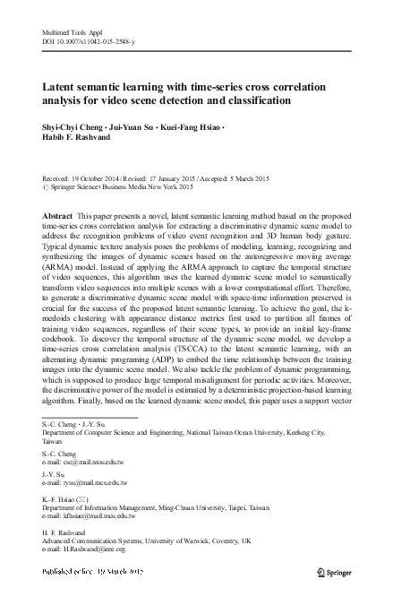 Pdf Latent Semantic Learning With Time Series Cross Correlation Analysis For Video Scene