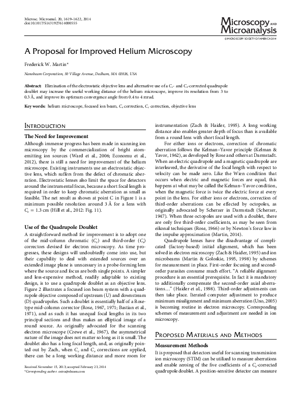 (PDF) A Proposal for Improved Helium Microscopy