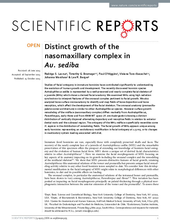 (PDF) Distinct growth of the nasomaxillary complex in Au. sediba