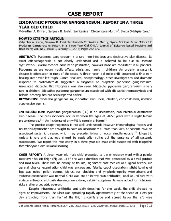 (PDF) Idiopathic Pyoderma Gangrenosum: Report in a Three Year Old Child