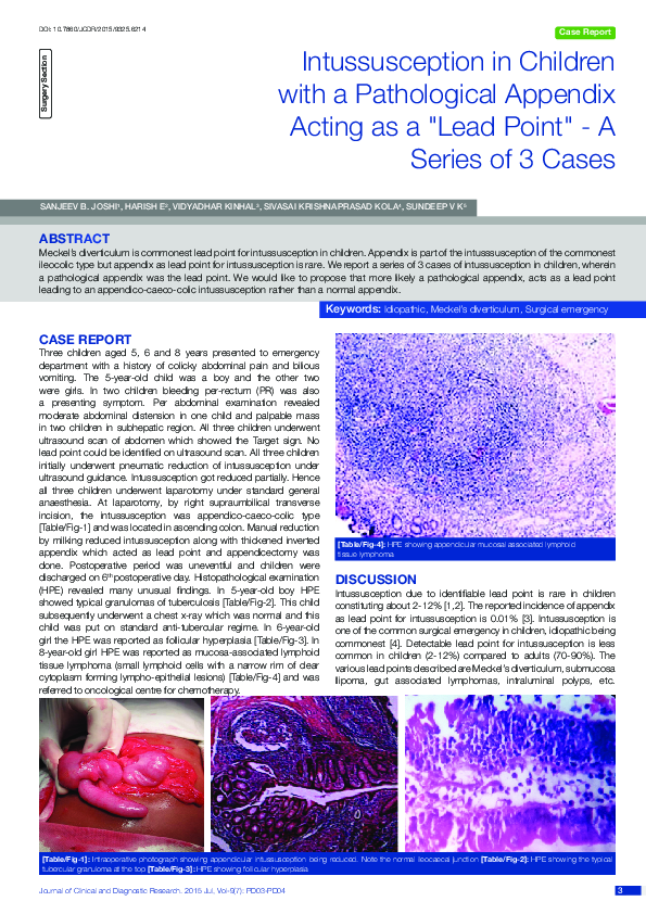 (PDF) Intussusception in Children with a Pathological Appendix Acting ...
