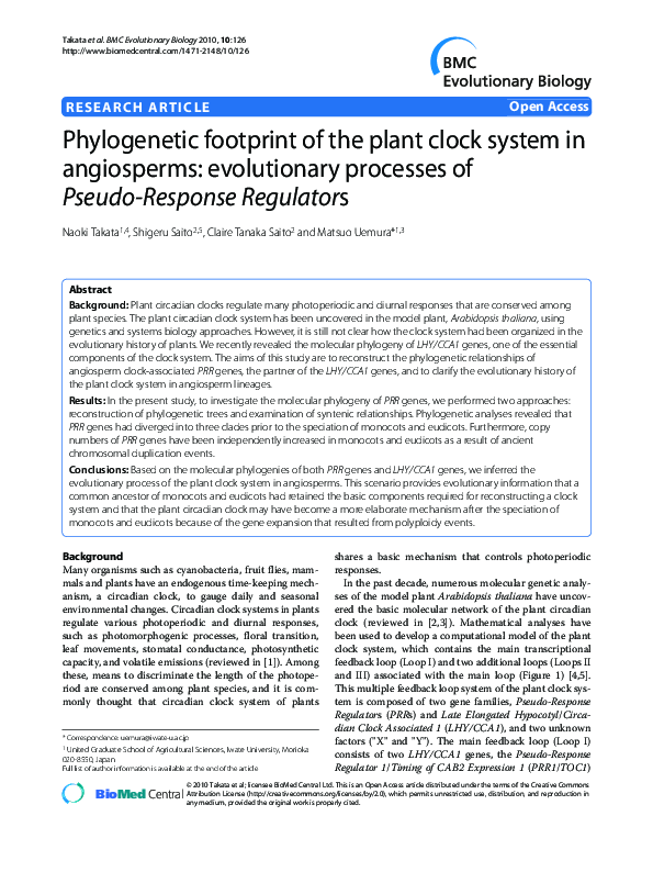 (PDF) Phylogenetic footprint of the plant clock system in angiosperms ...