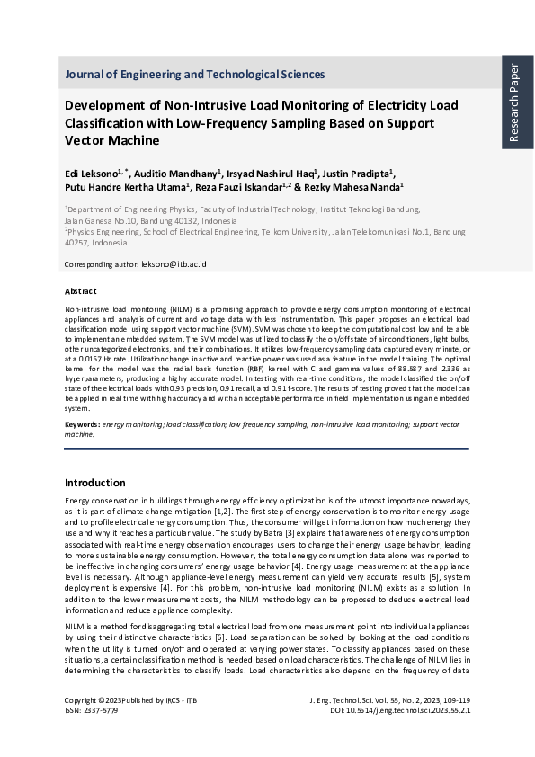 (PDF) Development of Non-Intrusive Load Monitoring of Electricity Load Classification with Low ...