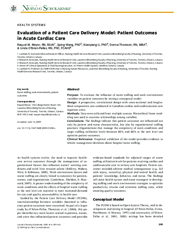(PDF) Evaluation of a Patient Care Delivery Model: Patient Outcomes in ...