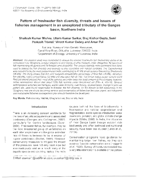 (PDF) Pattern of Freshwater Fish Diversity, Threats and Issues of Fisheries Management in an ...