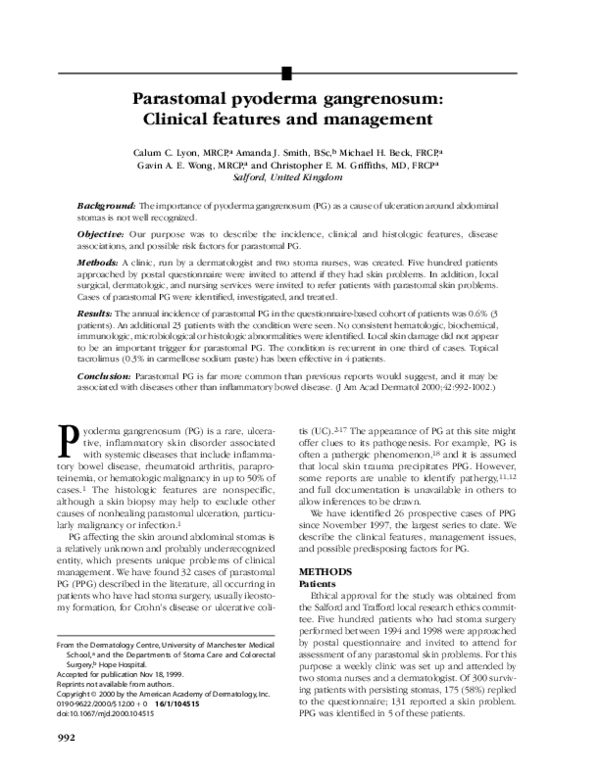 (PDF) Parastomal pyoderma gangrenosum: Clinical features and management | Amanda Smith ...