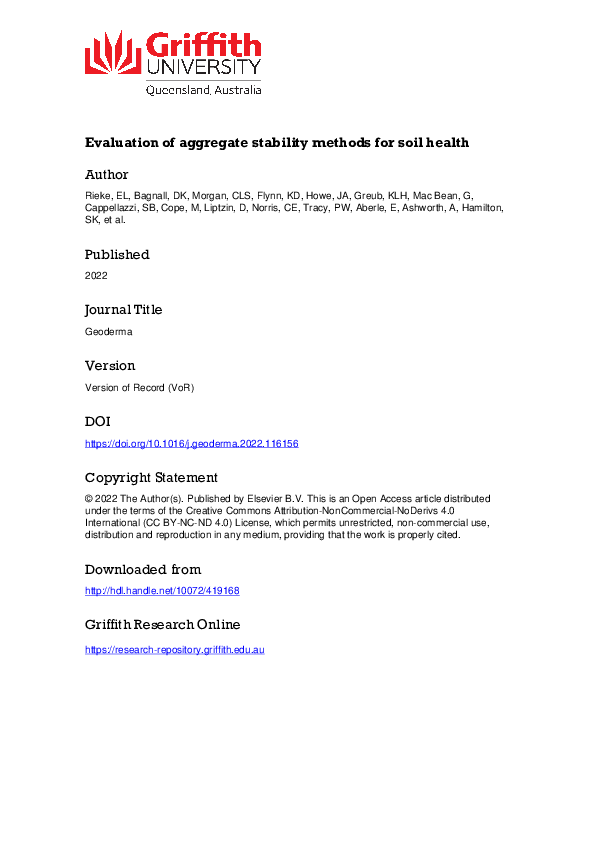 (PDF) Evaluation of Aggregate Stability Methods for Soil Health