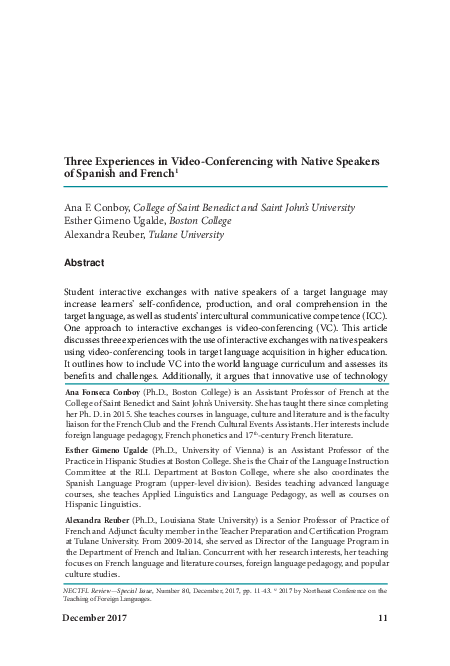 (PDF) Three Experiences in Video-Conferencing with Native Speakers of ...