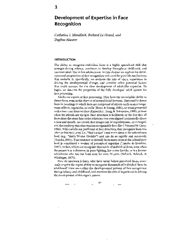 (PDF) Development of Expertise in Face Recognition