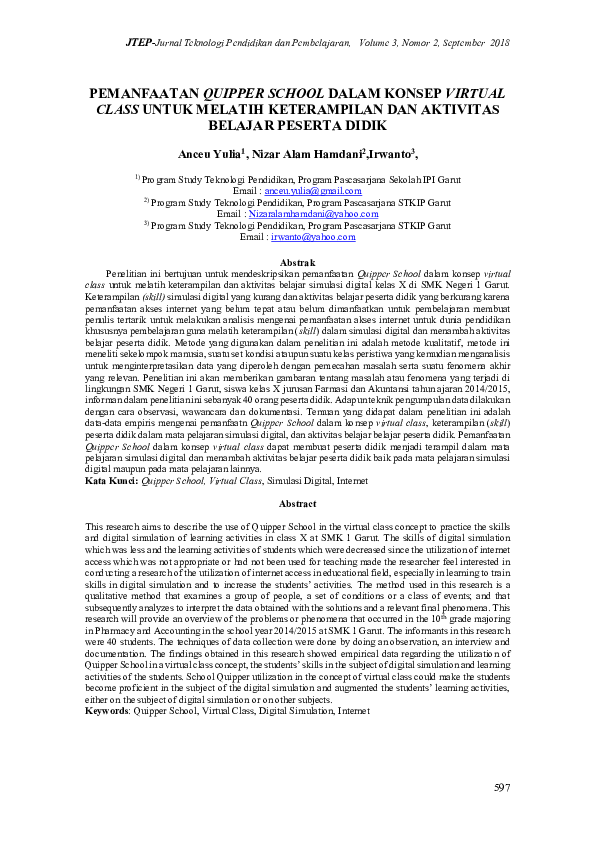 (PDF) Pemanfaatan Quipper School Dalam Konsep Virtual Class Untuk Melatih Keterampilan Dan ...