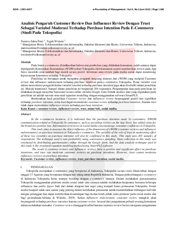 (PDF) Analisis Pengaruh Customer Review dan Influencer Review dengan Trust sebagai Variabel ...