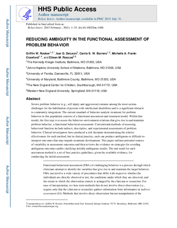 (PDF) Reducing Ambiguity in the Functional Assessment of Problem ...