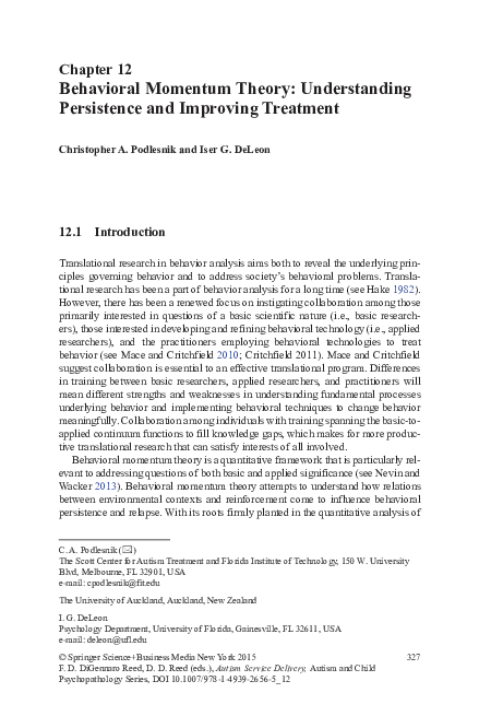 (PDF) Behavioral Momentum Theory: Understanding Persistence and Improving Treatment