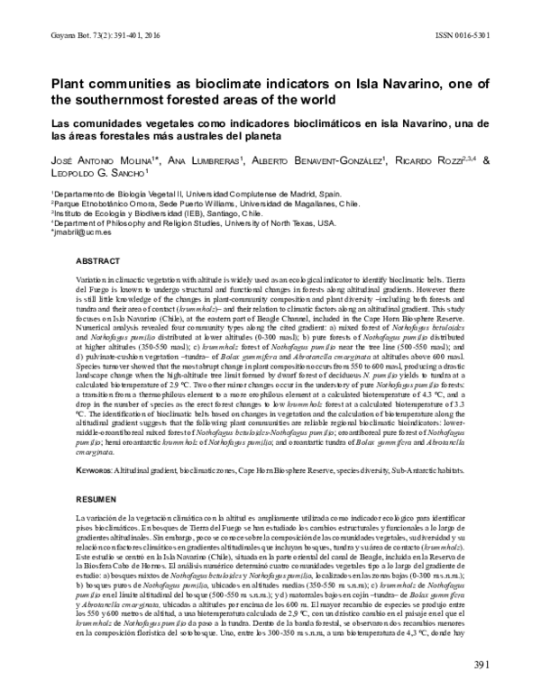 (PDF) Plant communities as bioclimate indicators on Isla Navarino, one ...